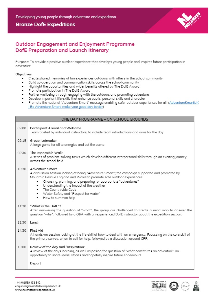 Preparing students for their DofE Journey - No Limits Development